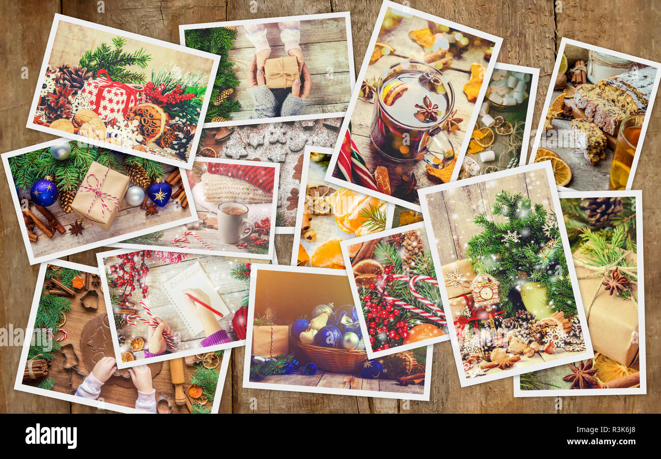 collage of Christmas pictures. Holidays and events. Decoration Stock ...