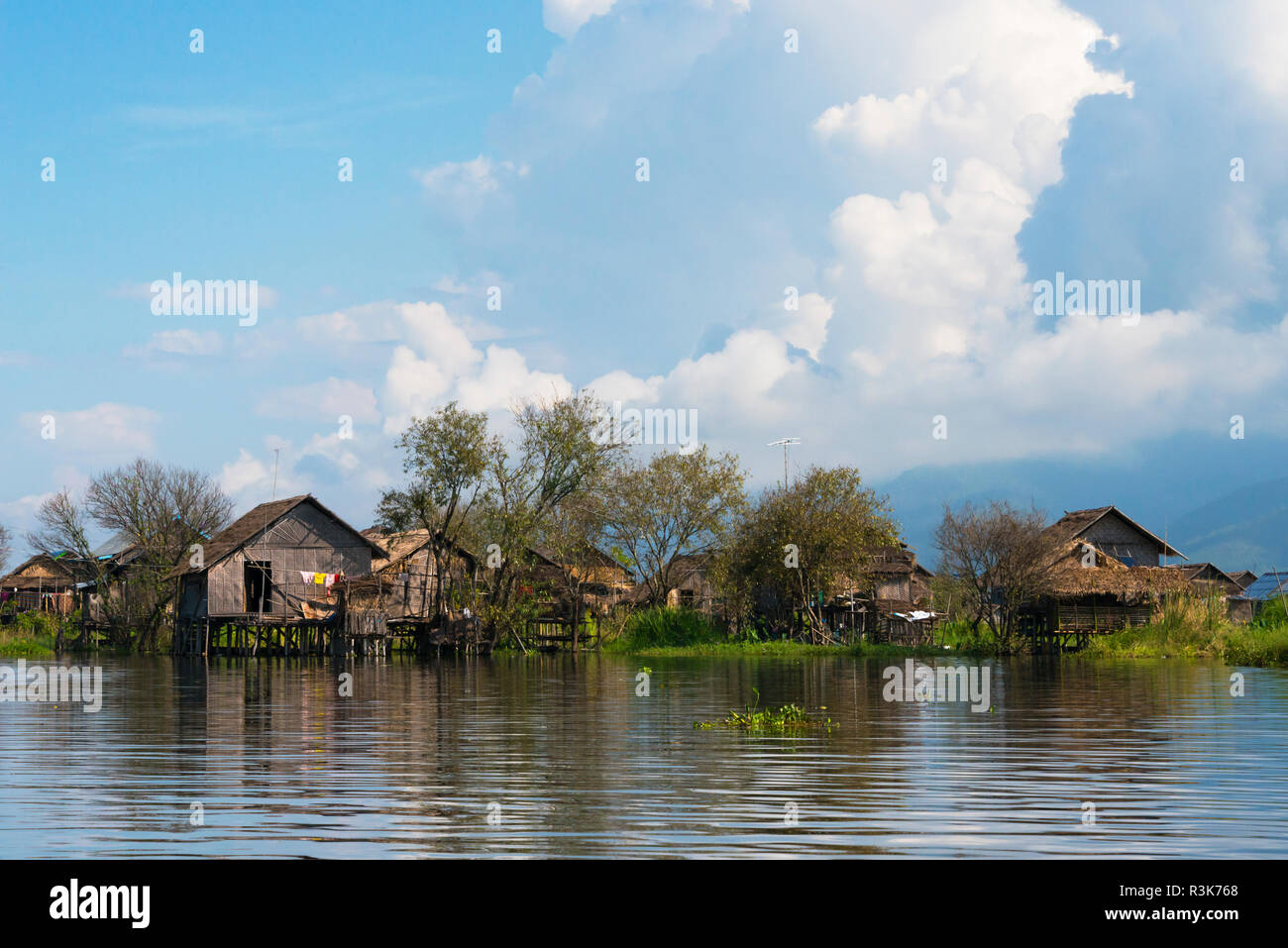 Stilt cottages of floating village on Inle Lake, Shan State, Myanmar ...
