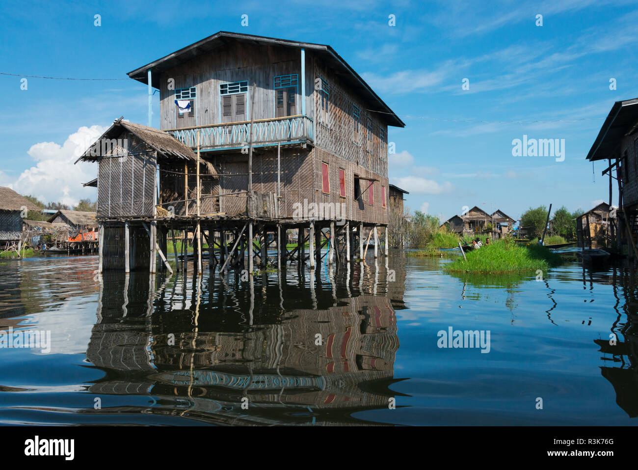 Stilt cottages of floating village on Inle Lake, Shan State, Myanmar ...