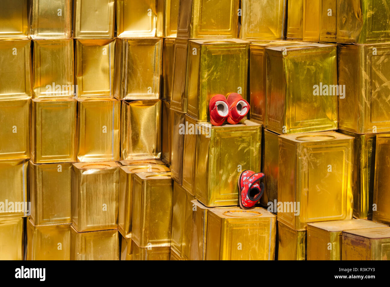 Golden colored buckets, Suzhou, Jiangsu Province, China Stock Photo - Alamy