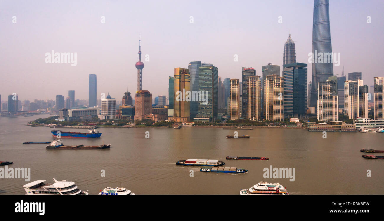Barges and pudong skyline hi-res stock photography and images - Alamy