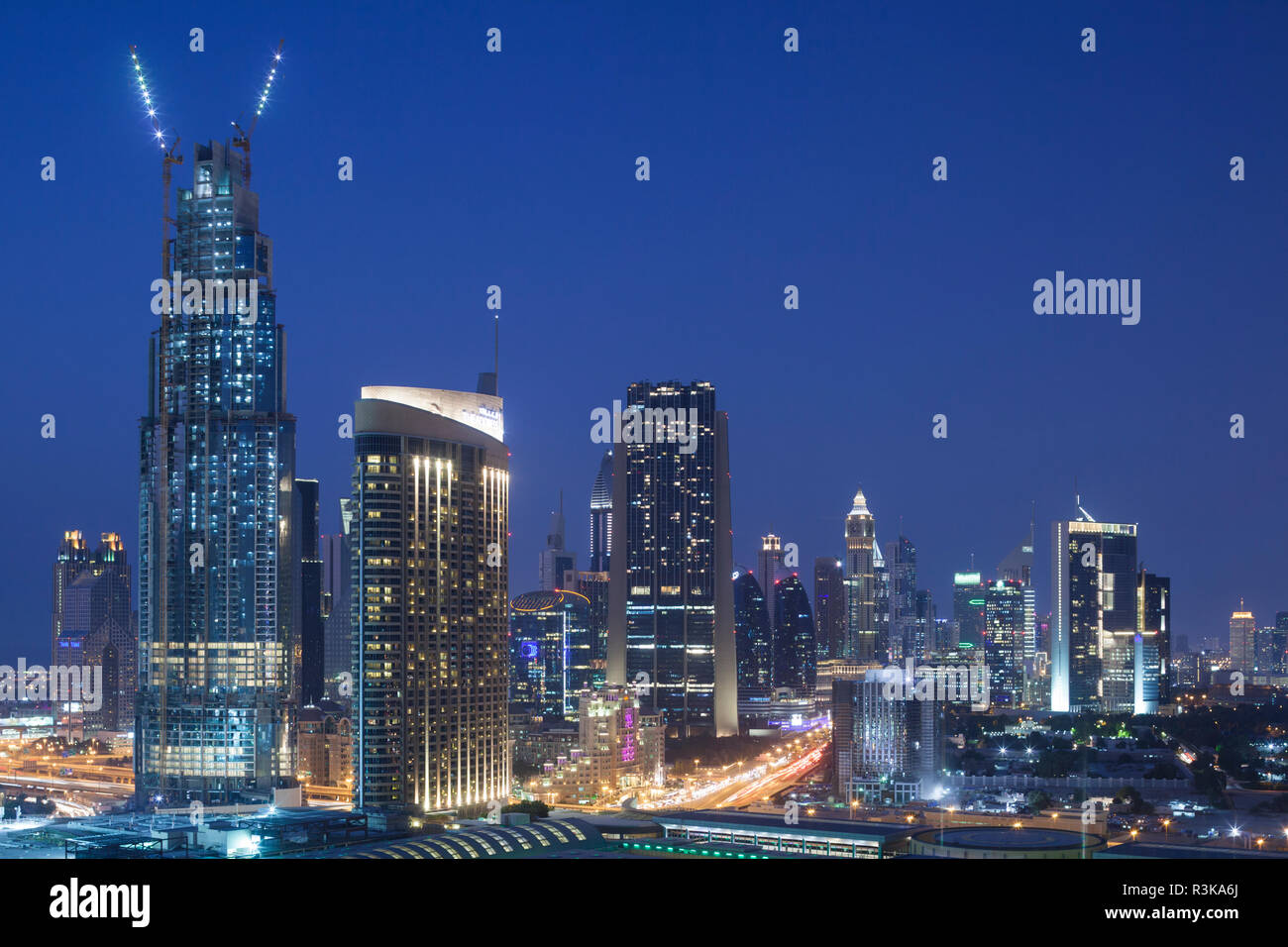 UAE, Downtown Dubai. Downtown high-rise buildings, elevated view Stock ...