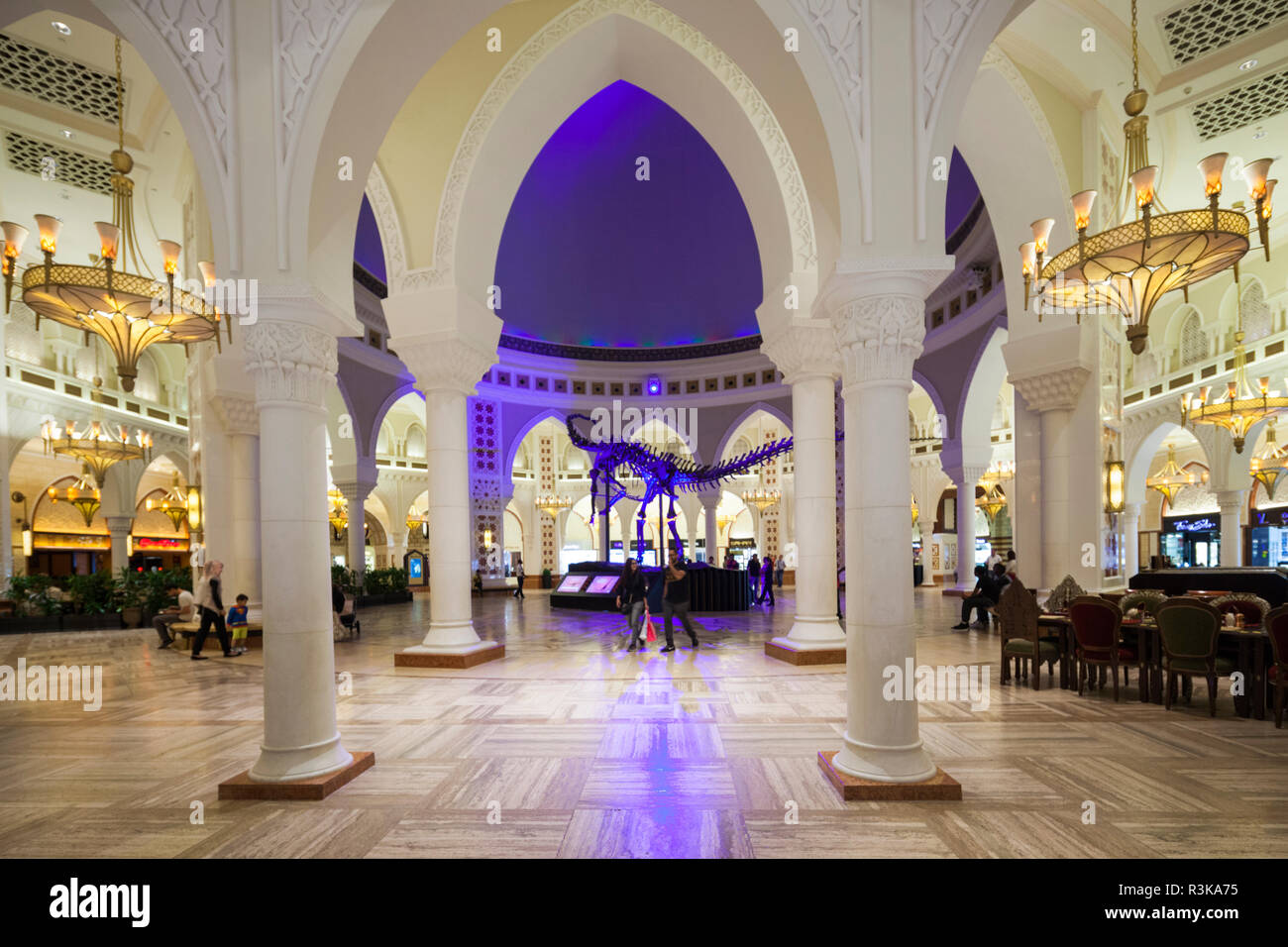 UAE, Downtown Dubai. Interior of Dubai Mall, Arabic-themed souk area ...