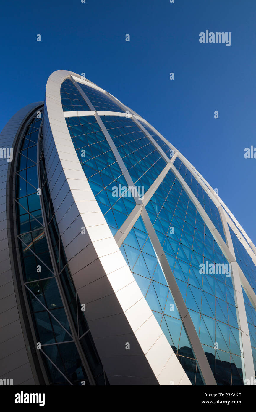UAE, Abu Dhabi. Al Raha Beach, circular office building, headquarters ...