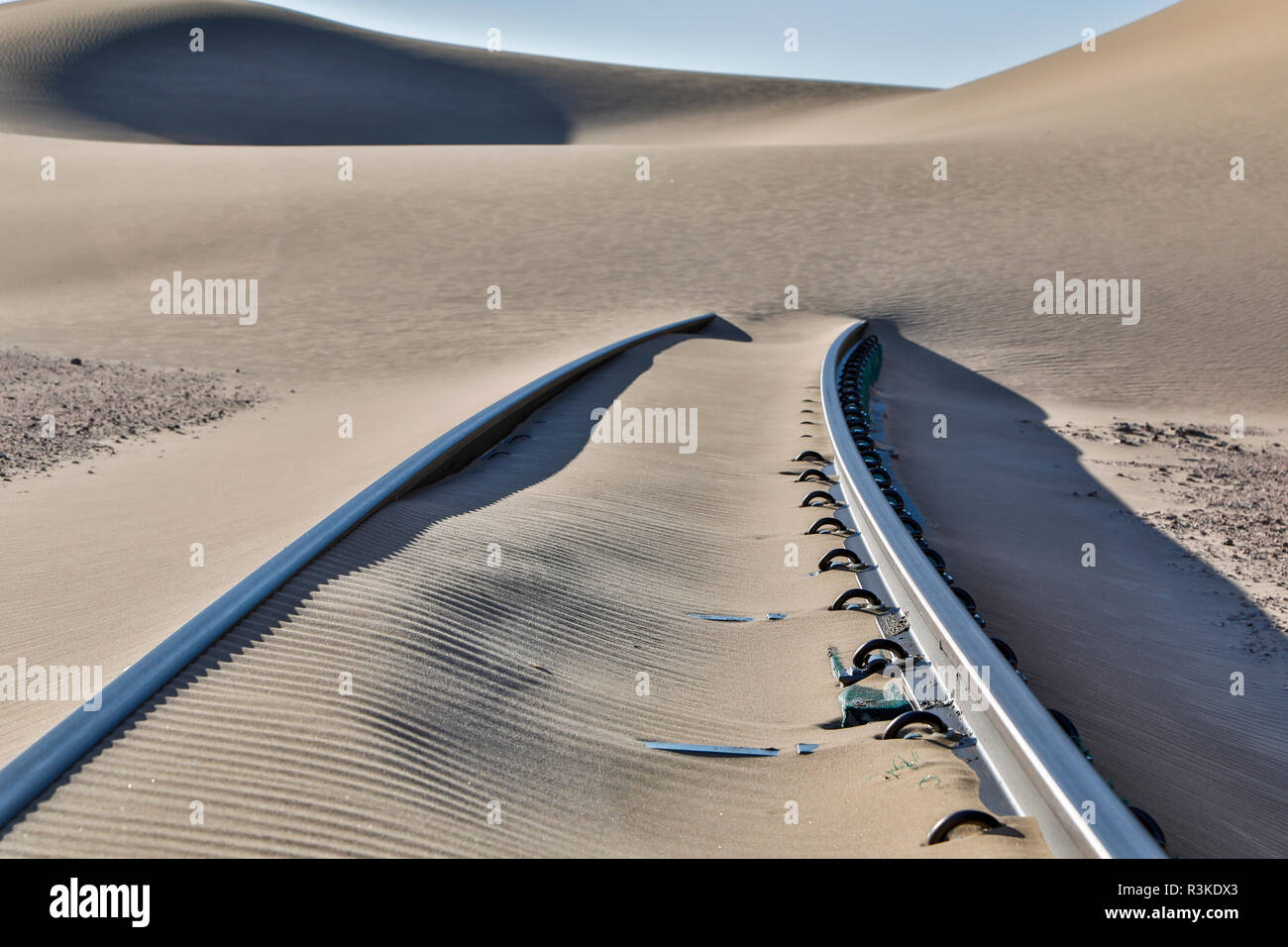 Africa, Namibia, Garub, Railroad Tracks and Drifted Sand Stock Photo ...