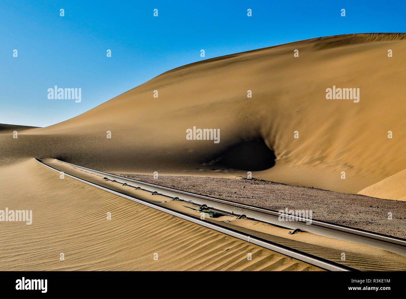 Africa, Namibia, Garub, Railroad Tracks and Drifted Sand Stock Photo ...