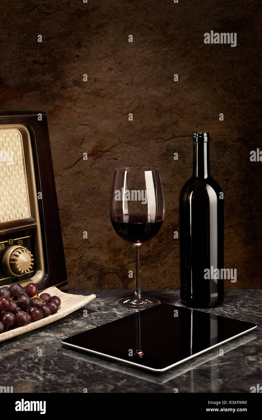 resistance of wine next to the old and new technology Stock Photo - Alamy