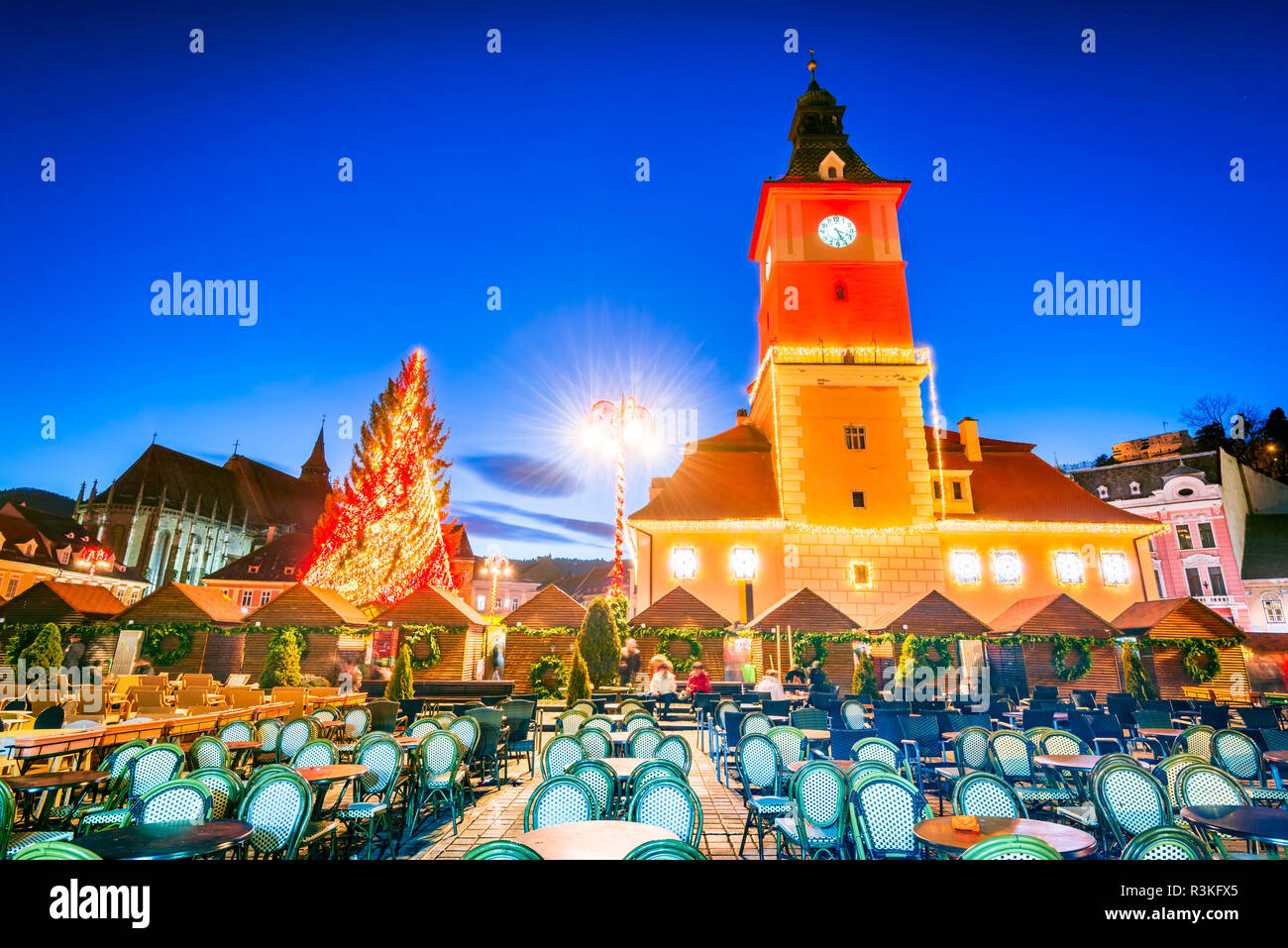 Brasov, Romania. Christmas Market in Main Square, with Xmas Tree and ...