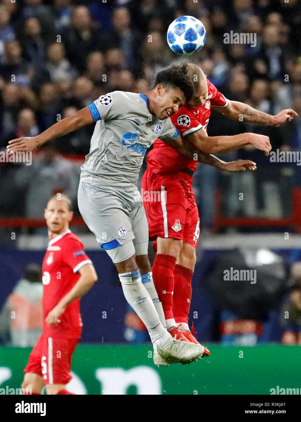 MOSCOW, RUSSIA - OCTOBER 03: Dmitri Barinov (R) of FC Lokomotiv Moscow ...