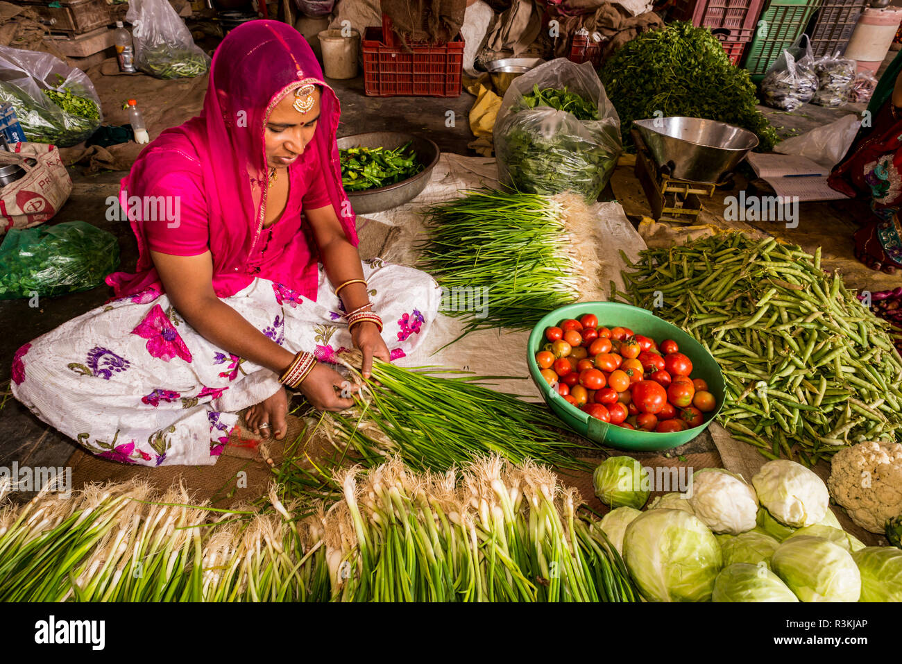 India, Rajasthan, Pipar. No Water No Life expedition, vegetable market ...