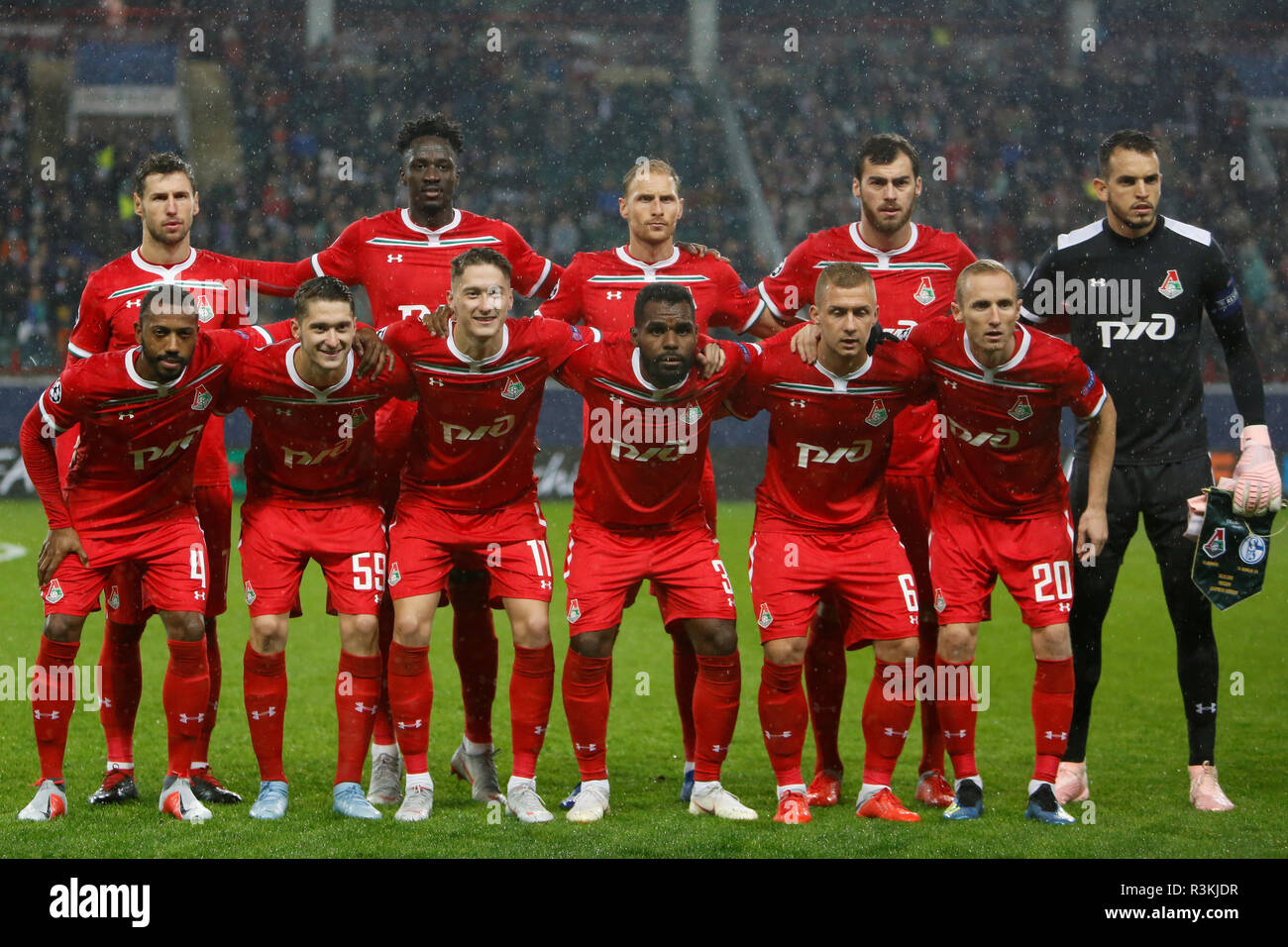 MOSCOW, RUSSIA - OCTOBER 03: FC Lokomotiv Moscow players pose for a ...
