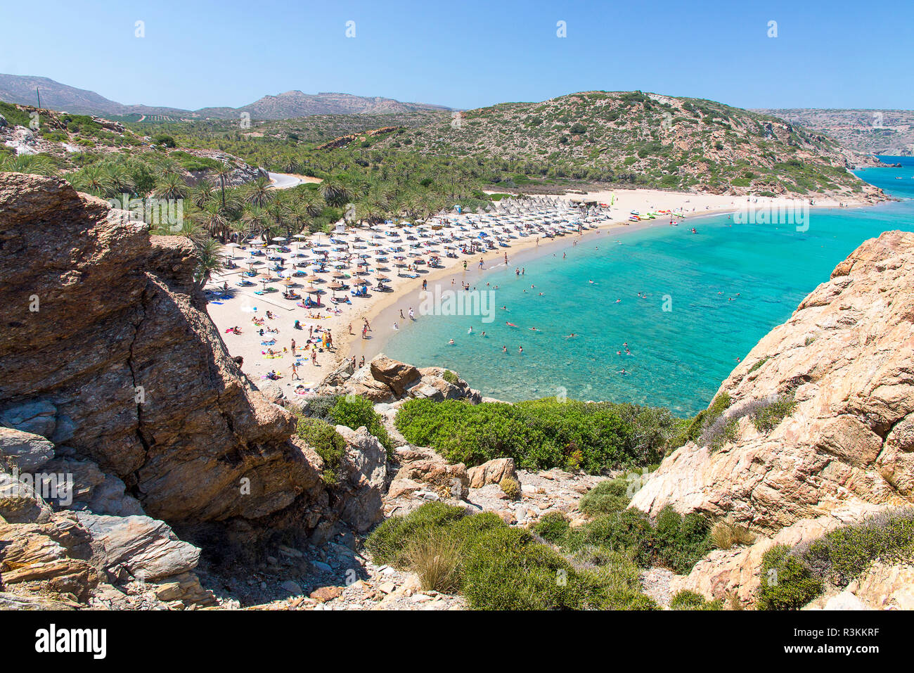 The famous palm forest and beach at Vai, east Crete, Greece Stock Photo ...