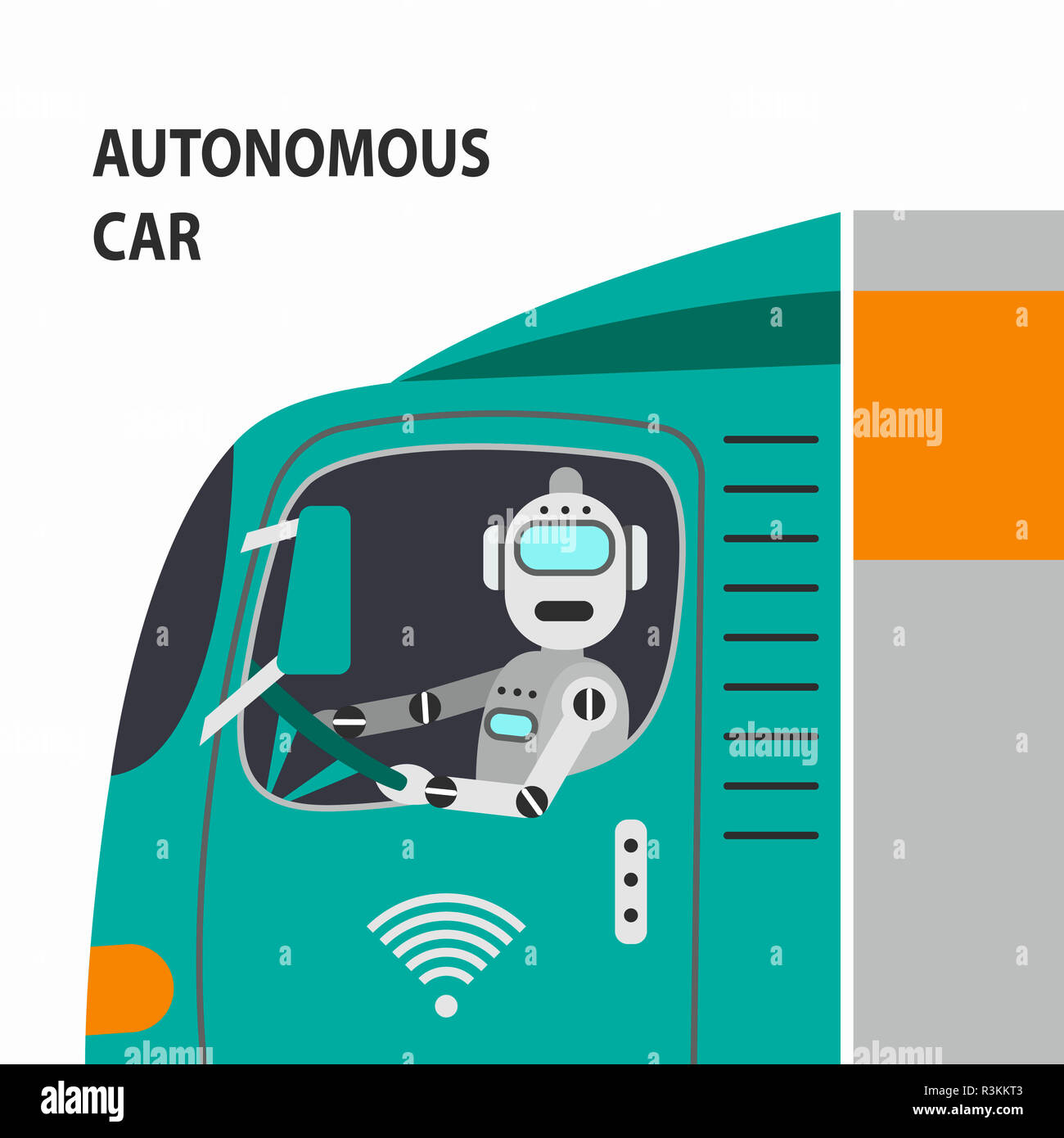Robot driving a car. Autonomous car. Self driving car. Vector ...