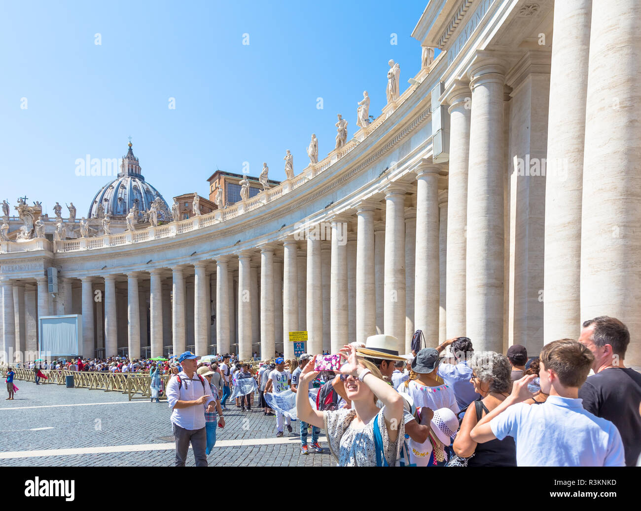 ROME, VATICAN STATE - AUGUST 24, 2018: long line of people waiting in ...