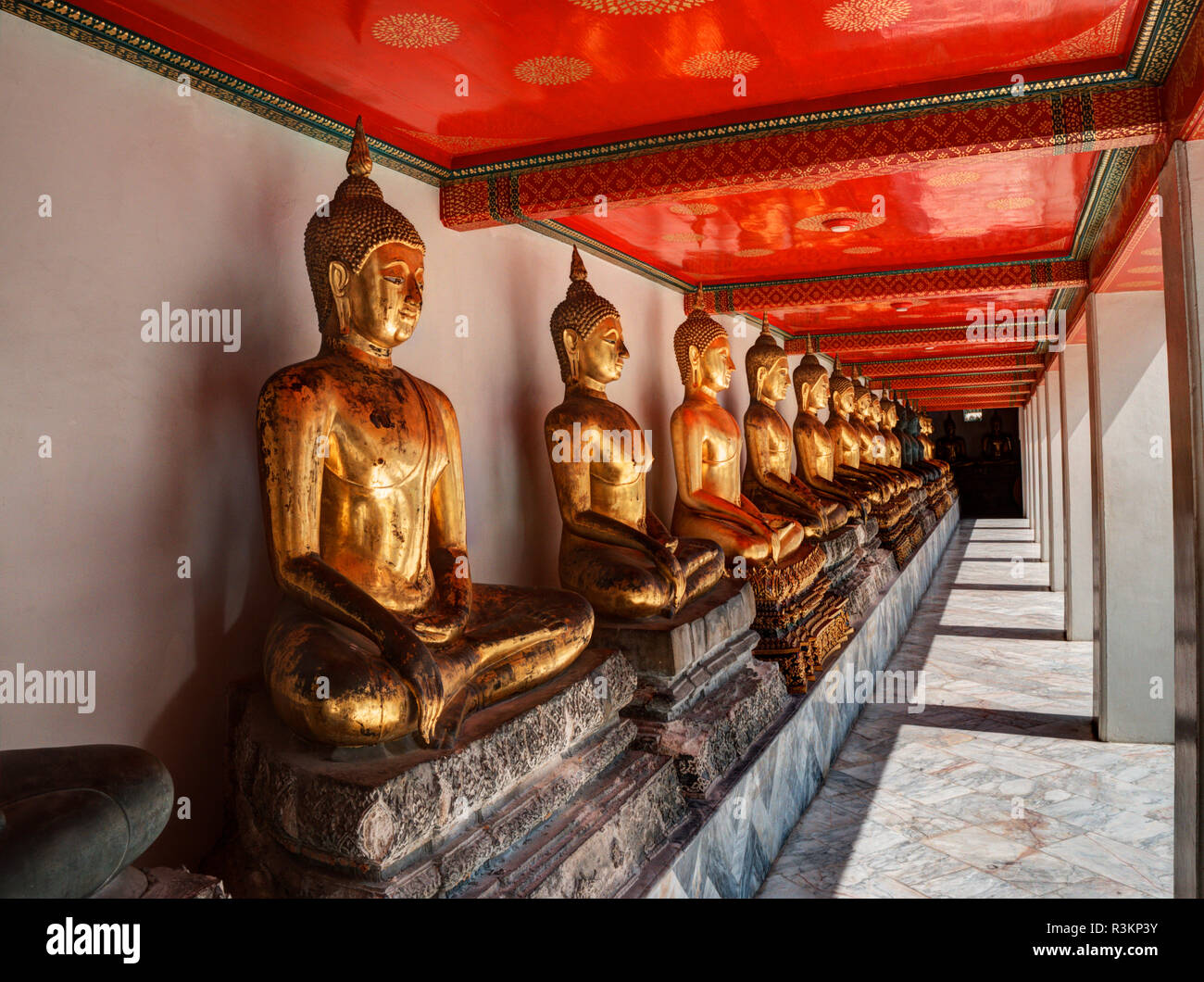 Thailand, Bangkok, Grand Palace In Bangkok, Line of Gold Buddha at ...