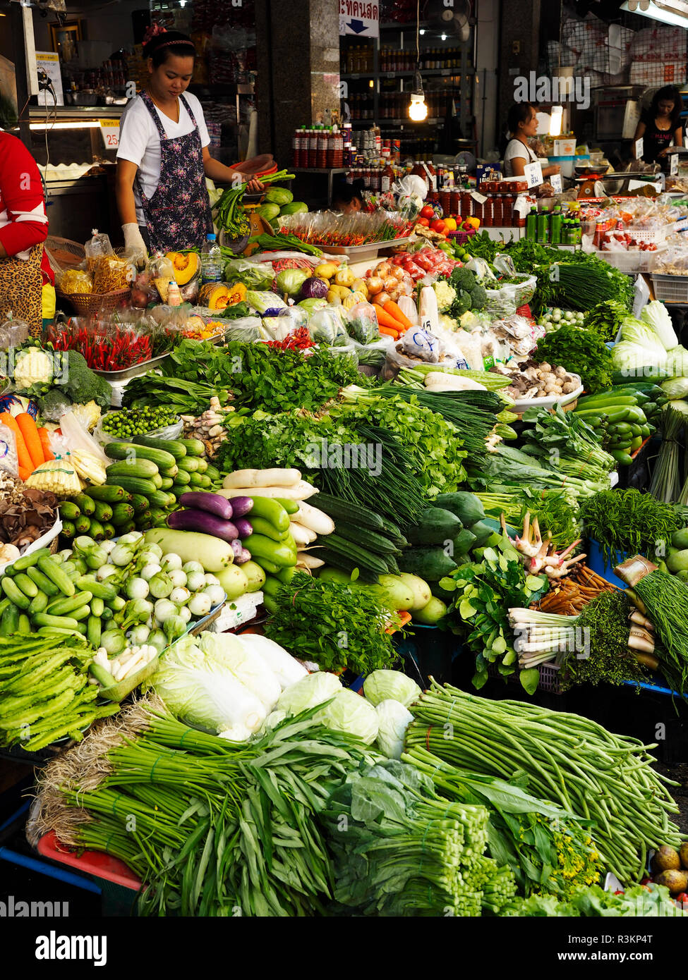Thailand, Bangkok, vegetable market with large displays Stock Photo - Alamy
