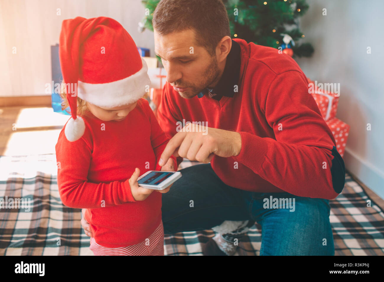 Merry Christmas and Happy New Year. Picture of father and daughter ...