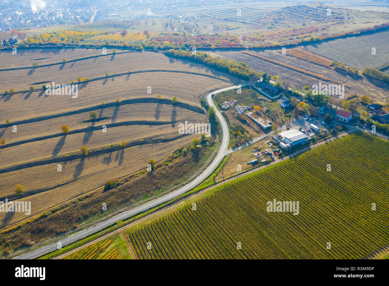 Drone shot combine harvesting field hi-res stock photography and images ...