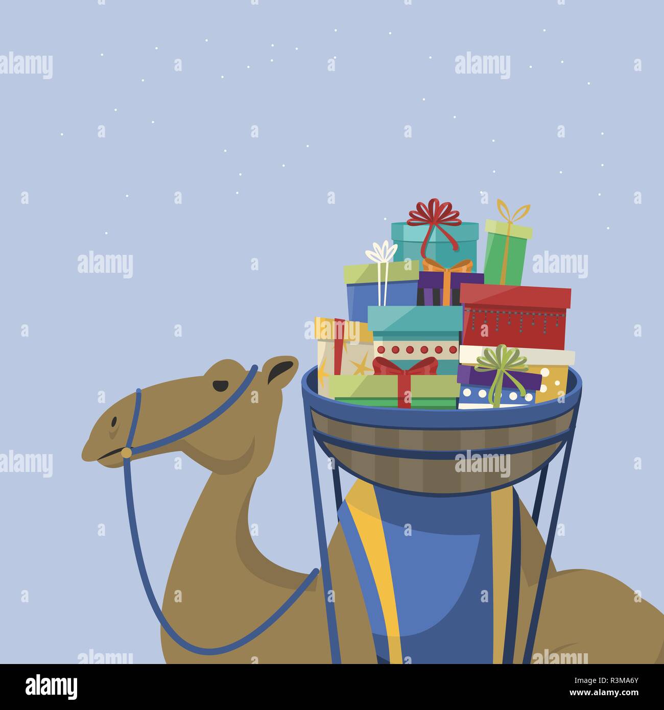 Happy epiphany day. Camel transporting gifts. Vector illustration Stock ...