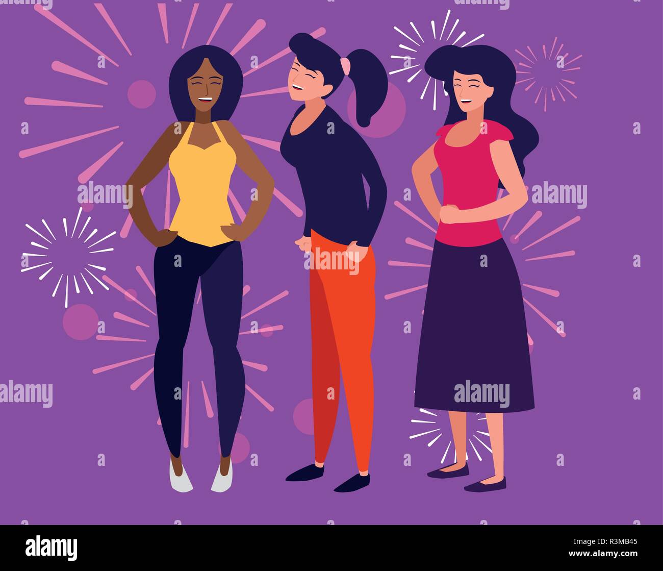 cartoon women enjoying a party over purple background, vector ...
