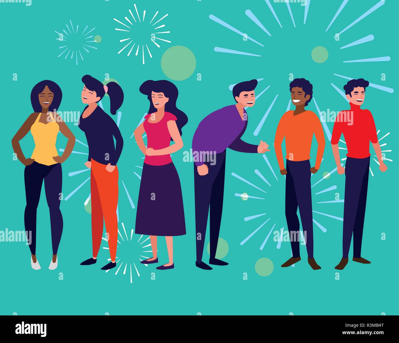 cartoon happy people in a party over blue background, vector ...