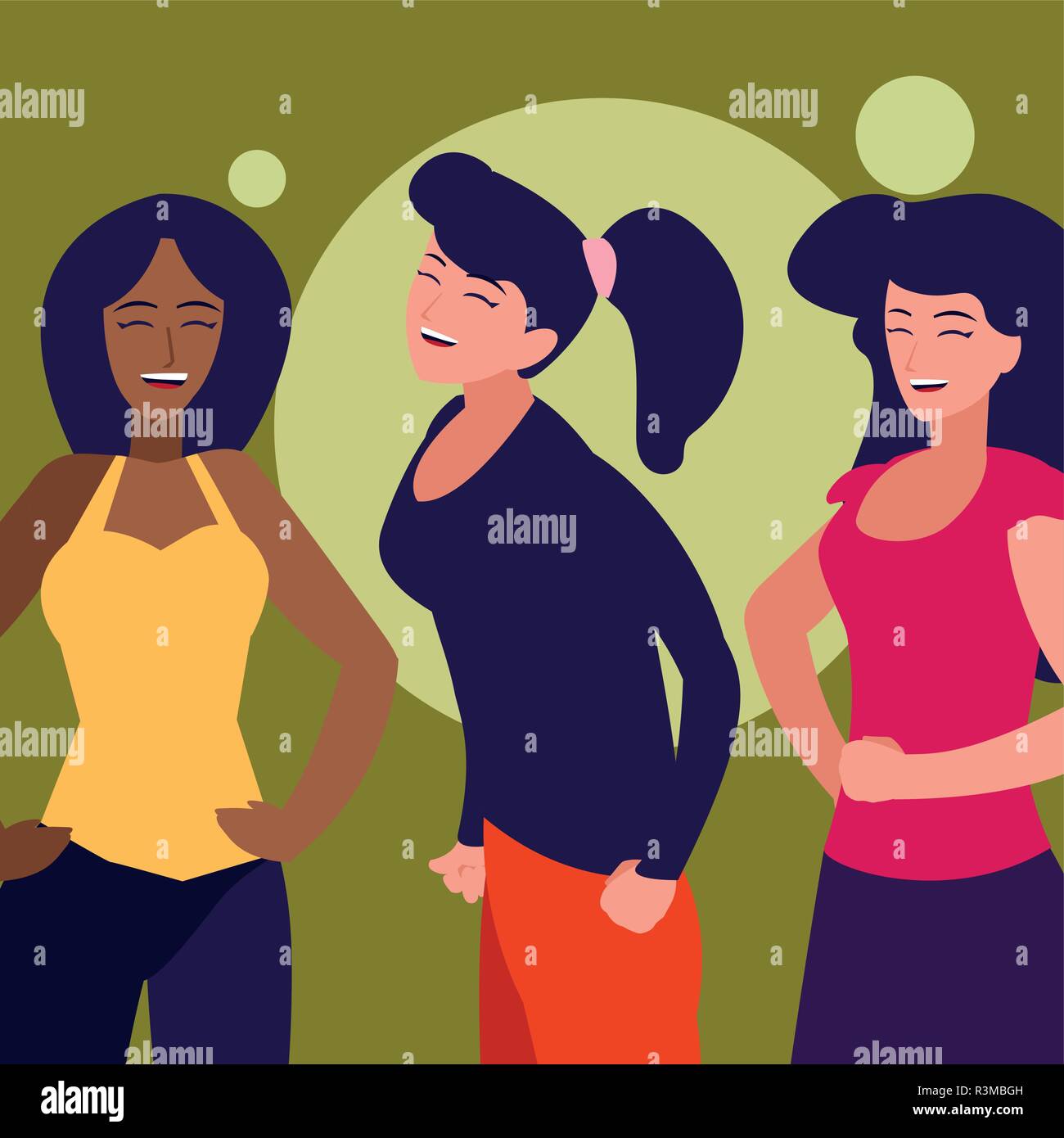 cartoon happy women over green background, vector illustration Stock ...