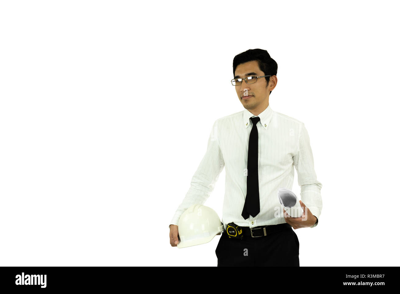 Asian man architect holding blueprint and hardhat isolated Stock Photo ... Asian man architect holding blueprint and hardhat isolated Stock Photo ...