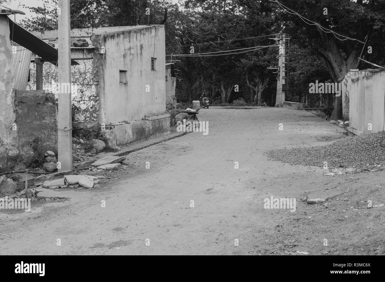 Empty Village Street in India, black and white Stock Photo - Alamy