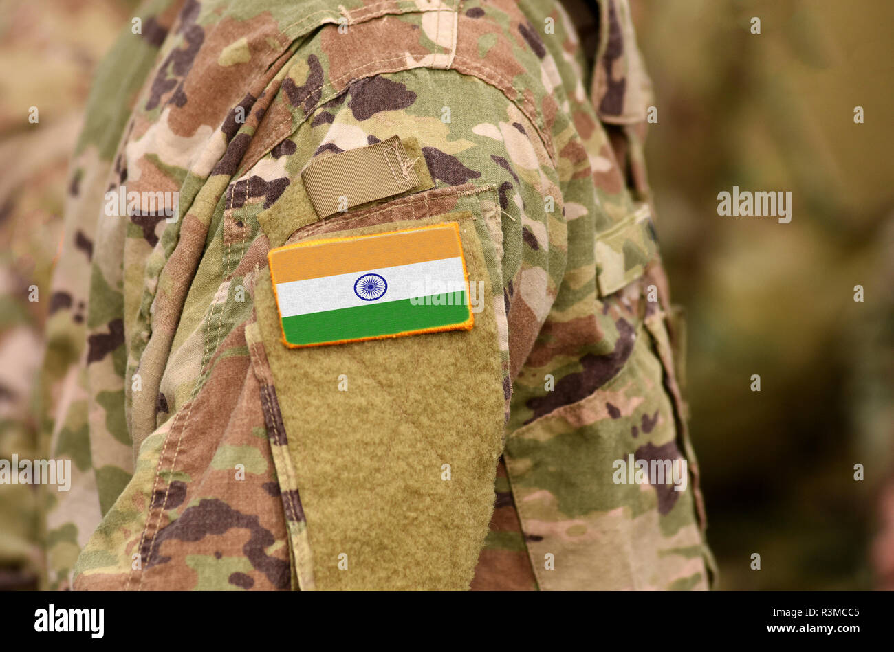 India flag on soldiers arm. India troops (collage Stock Photo - Alamy