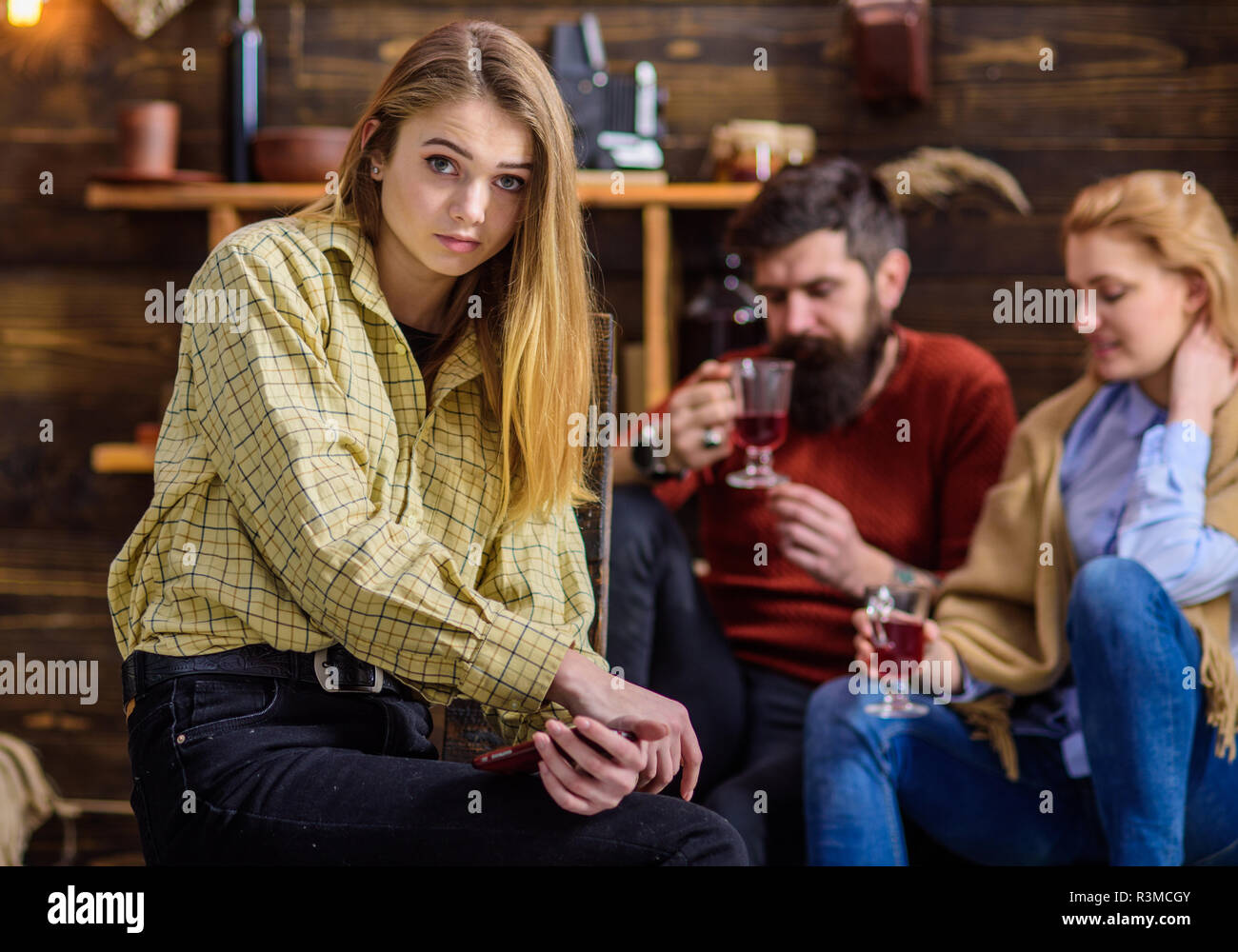 Teenage female with sad eyes sitting alone, growing up process, self ...