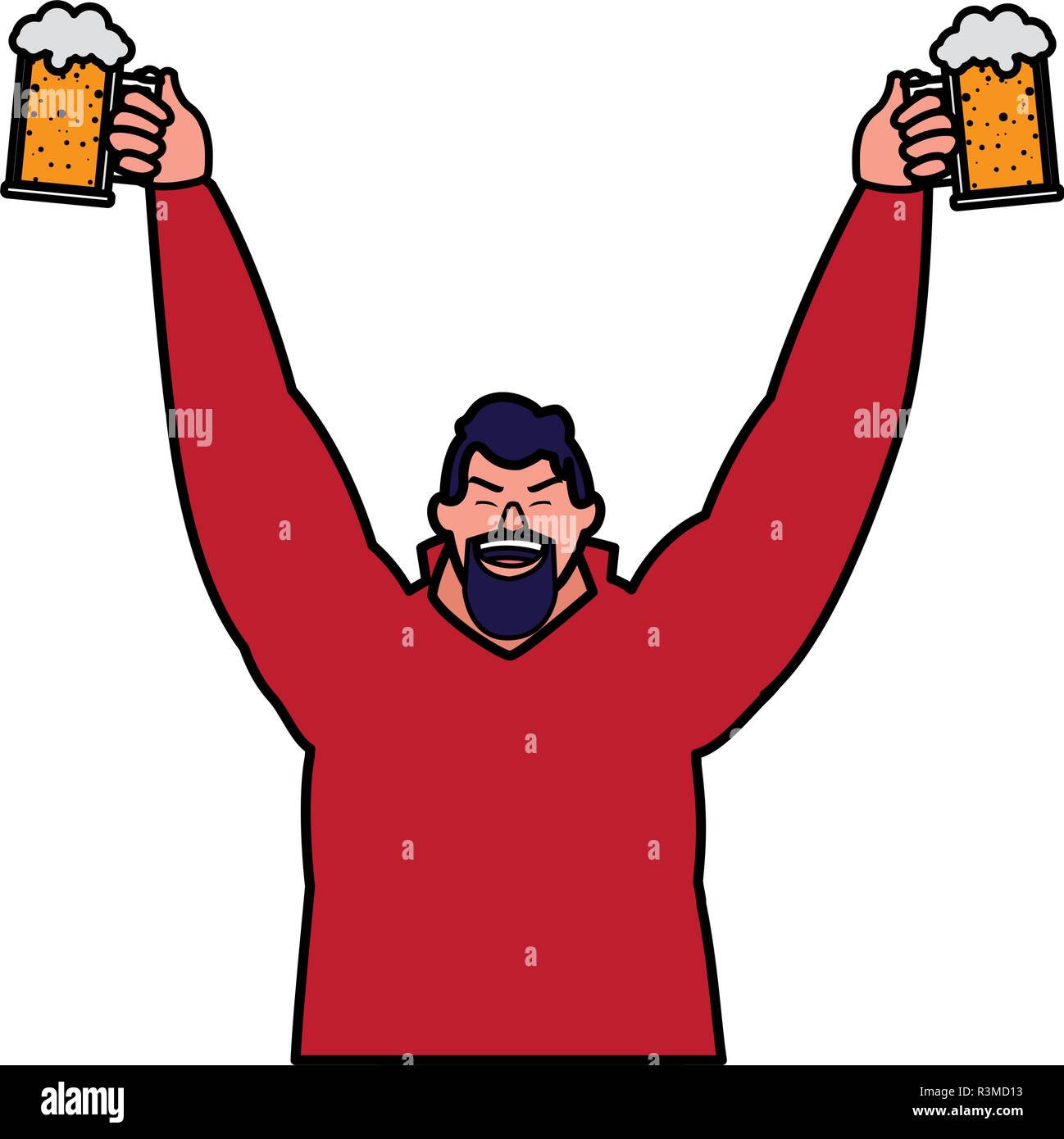 Happy man enjoying a alcohol drink over white background, vector ...