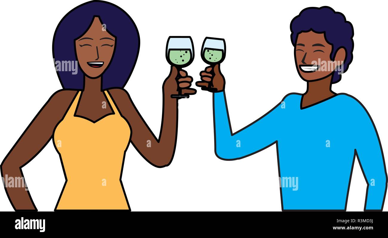 cartoon happy couple enjoying with cocktails over white background ...