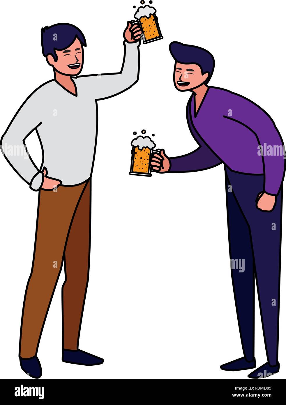 cartoon men having fun time with alcohol drinks over white background ...