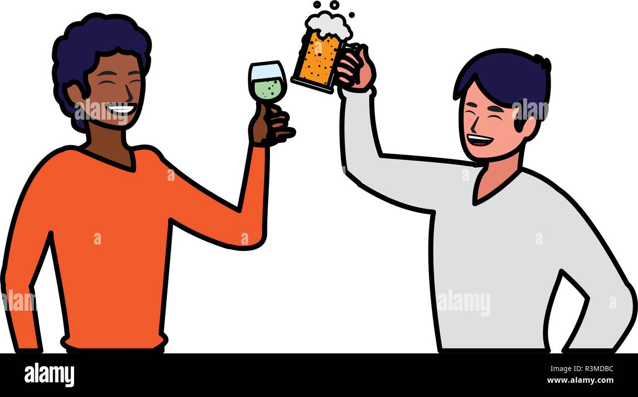 cartoon men having fun time with alcohol drinks over white background ...