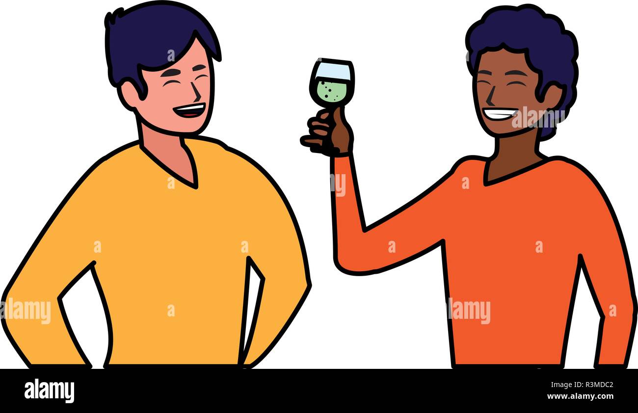 cartoon men having fun time with alcohol drinks over white background ...