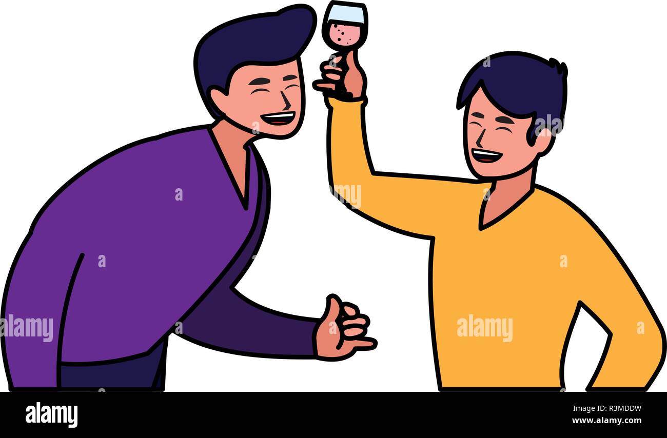 cartoon men having fun time with alcohol drinks over white background ...