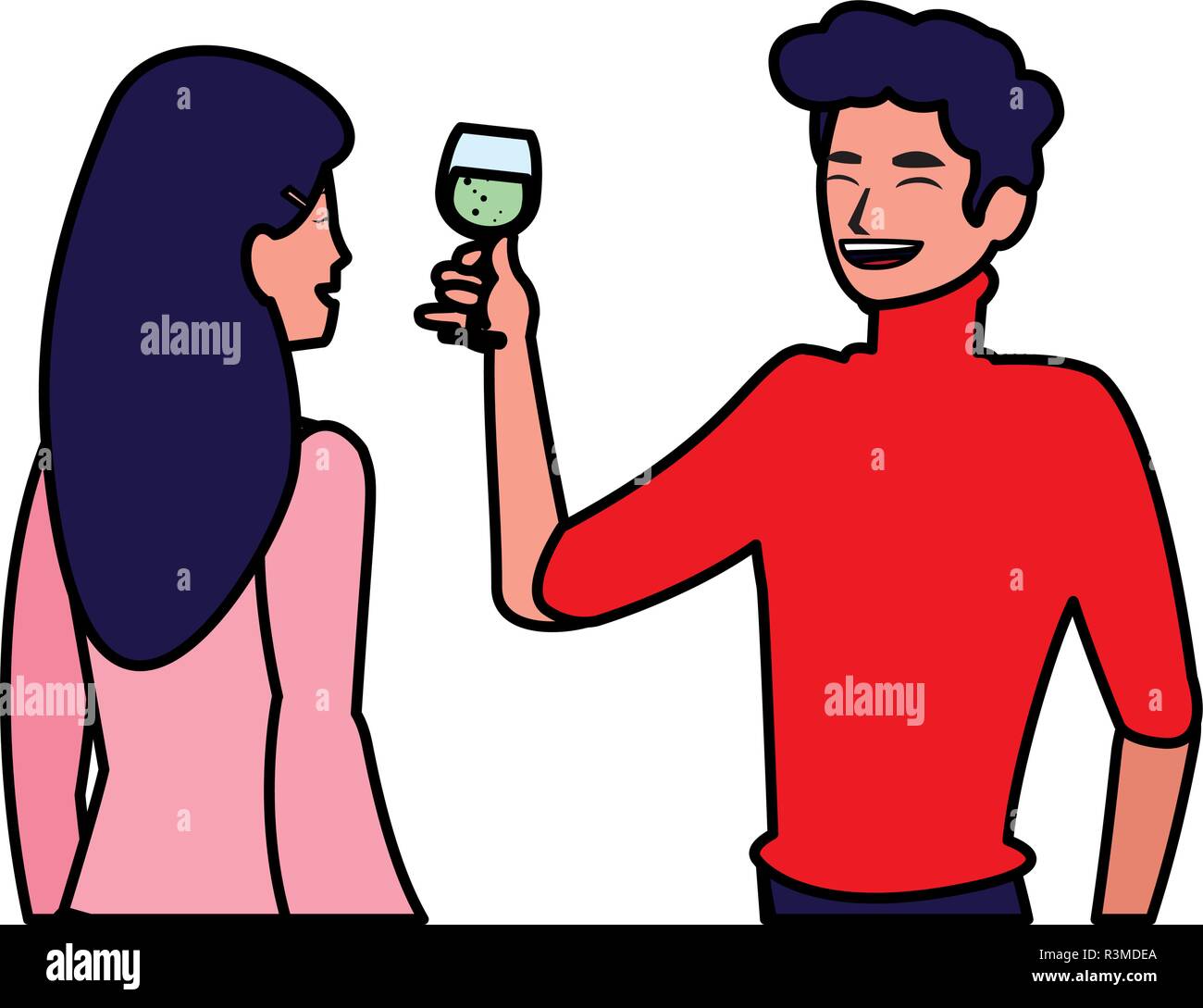 cartoon happy couple enjoying with cocktails over white background ...