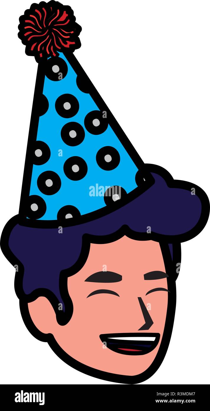 happy man with party hat over white background, vector illustration ...