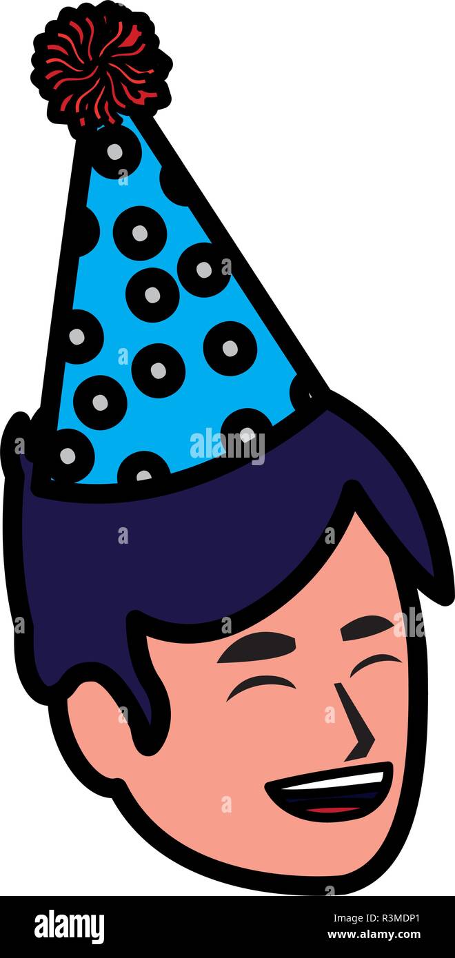 happy man with party hat over white background, vector illustration ...