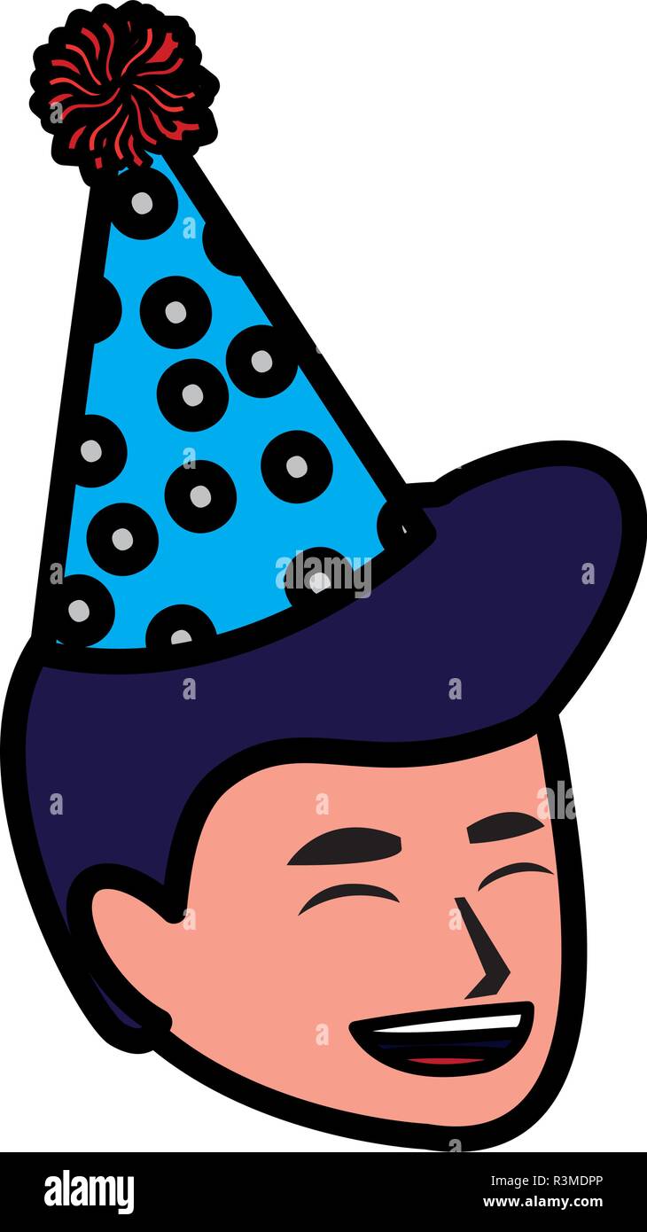 happy man with party hat over white background, vector illustration ...