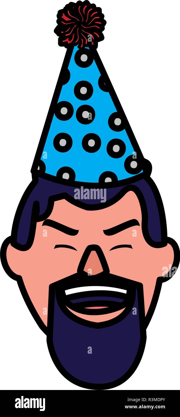 happy man with party hat over white background, vector illustration ...