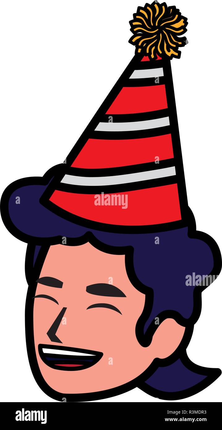 happy man with party hat over white background, vector illustration ...