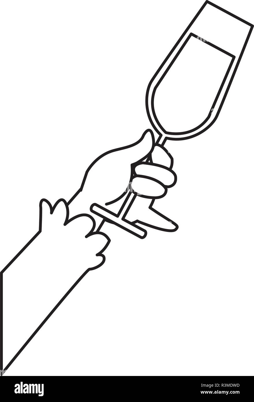 Hand holding up a champagne glass over white background, vector ...