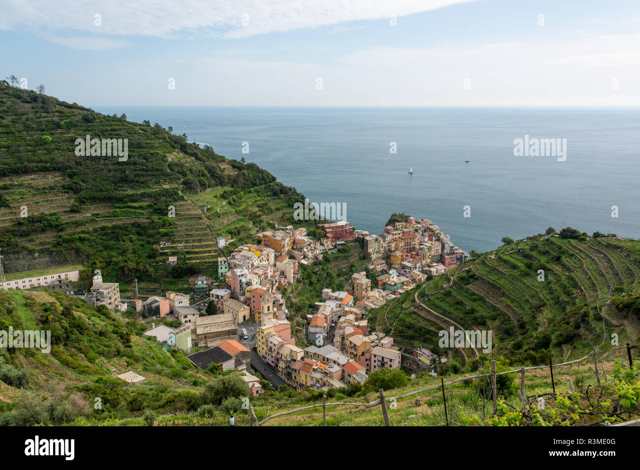 Traditional port town with colorful mediterranean architecture ...