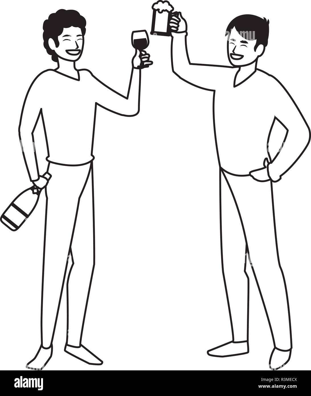 cartoon men having fun time with alcohol drinks over white background ...