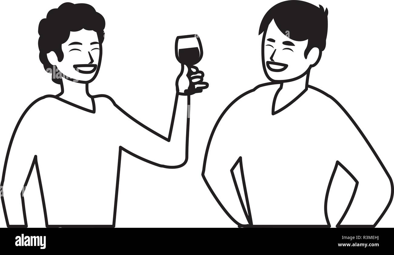 cartoon men having fun time with alcohol drinks over white background ...