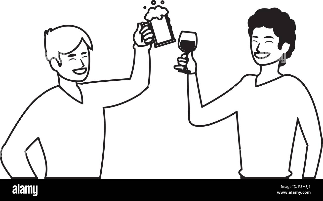 cartoon men having fun time with alcohol drinks over white background ...