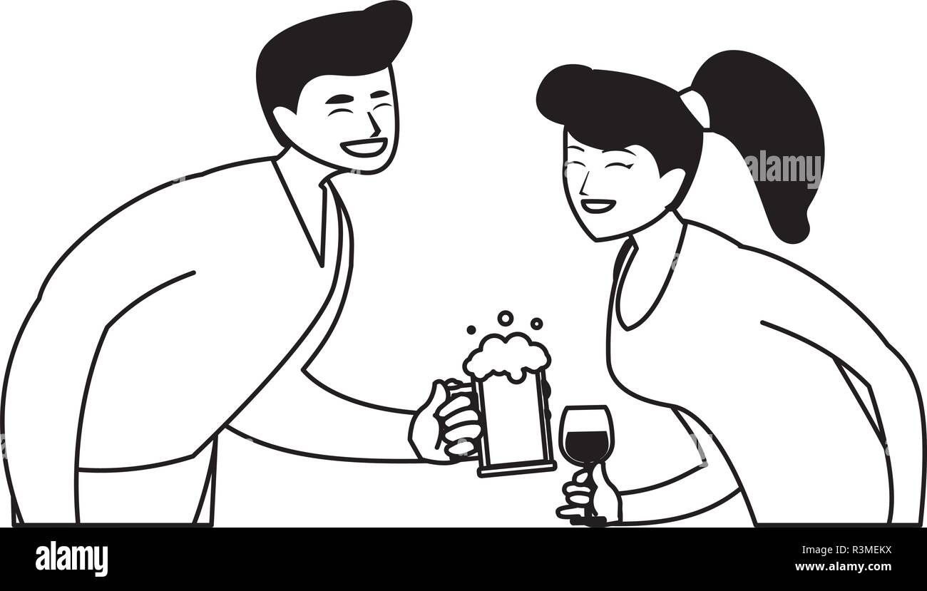 cartoon happy couple having a fun time over white background, vector ...
