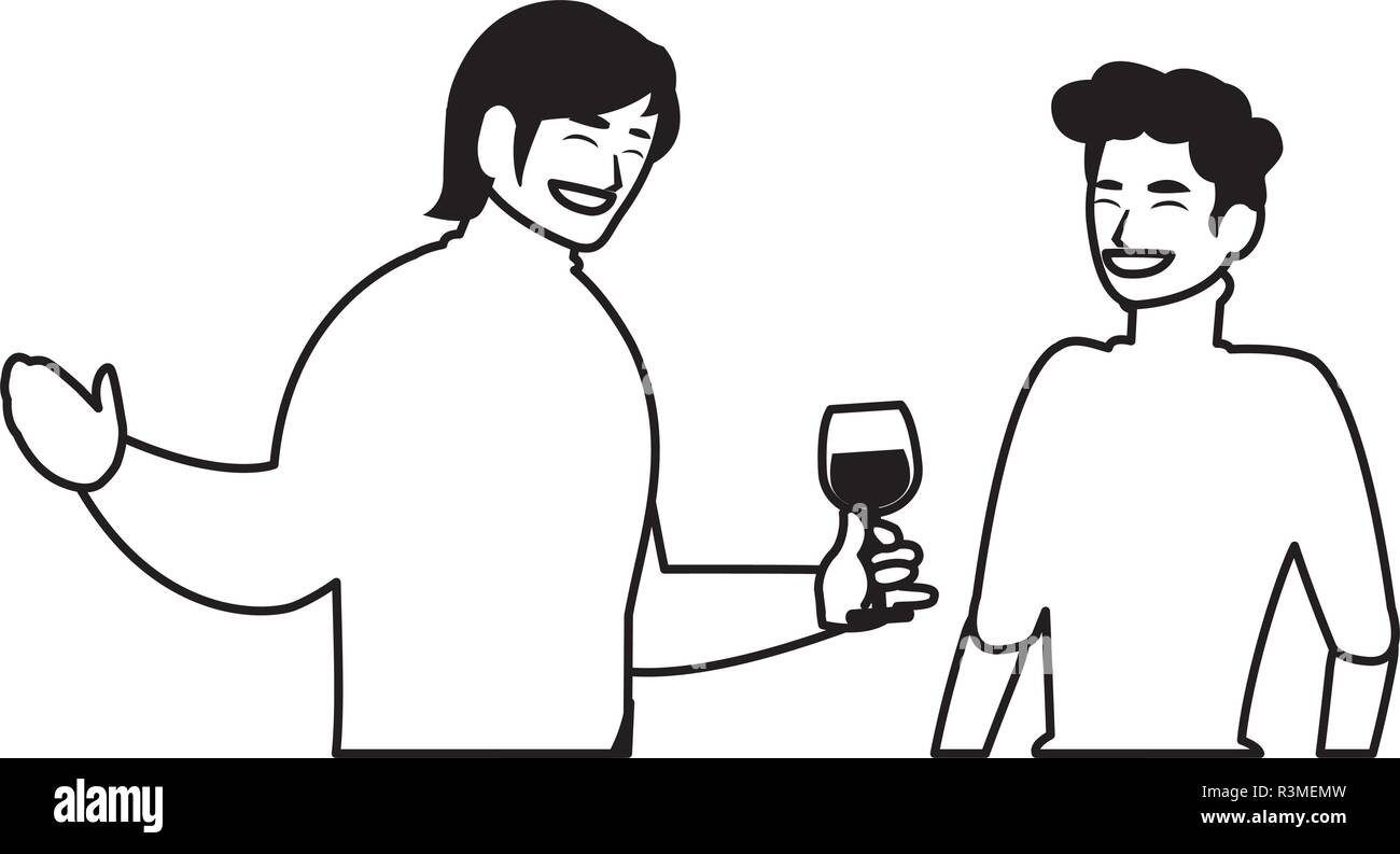 cartoon men having fun time with alcohol drinks over white background ...