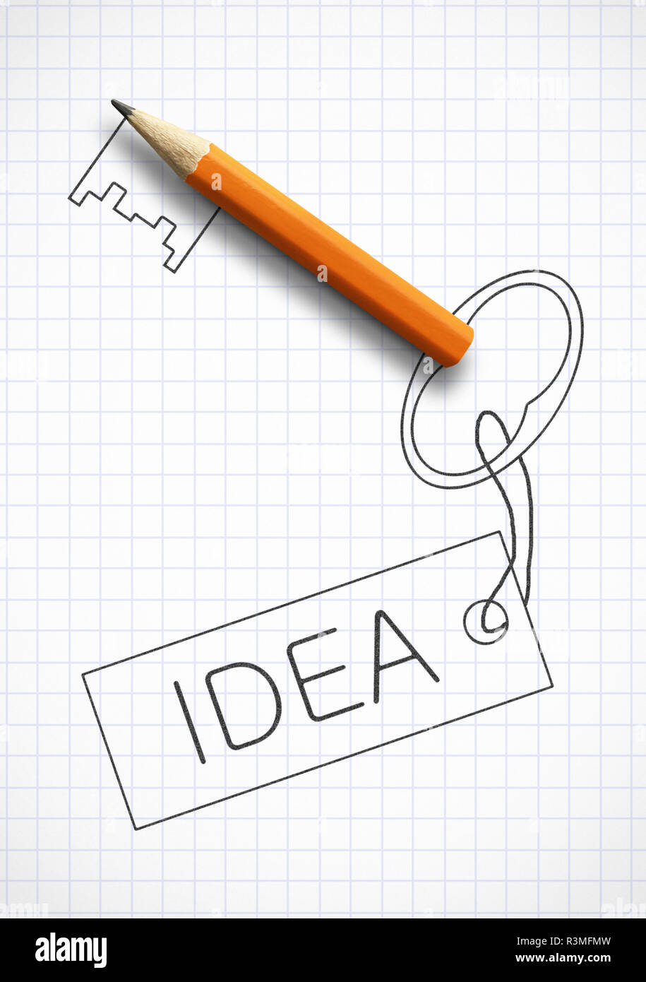 Creative idea concept, drawn key with label on sheet Stock Photo - Alamy